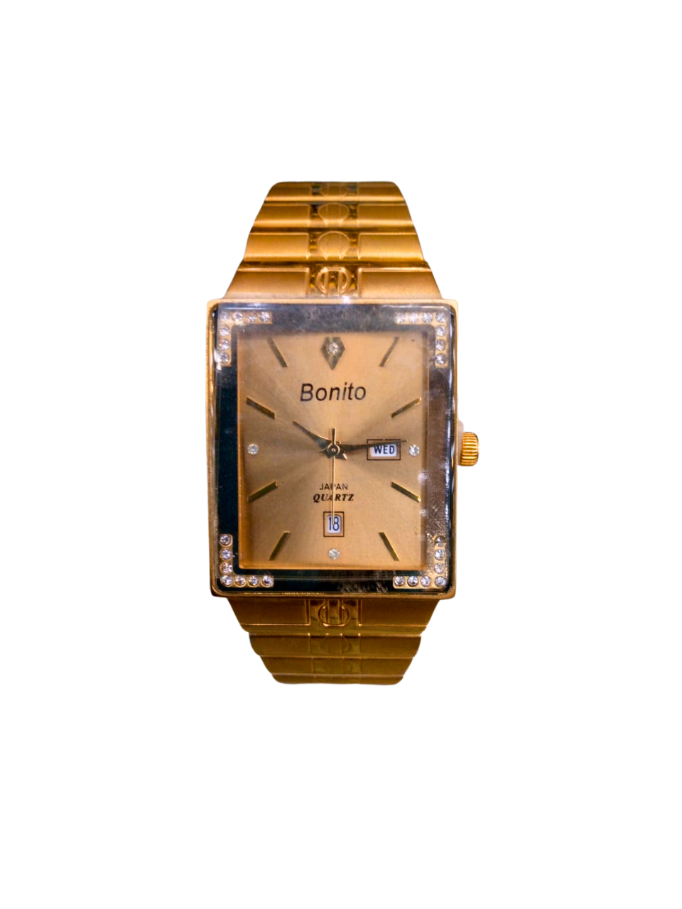 Bonito Men's Gold Square Dial Quartz Watch with Day & Date